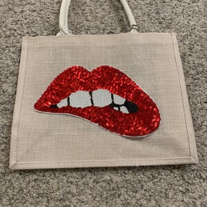 Luxury Personalized Lips Medium Size Jute Tote Bag, Jute Bag, Shopping ...
