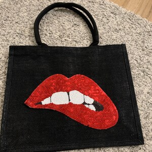 Luxury Personalized Lips Medium Size Jute Tote Bag, Jute Bag, Shopping ...