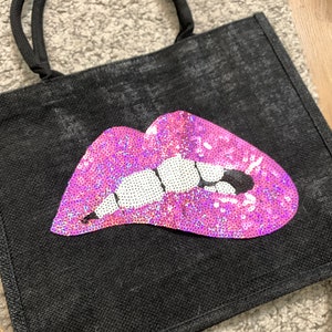 Luxury Personalized Lips Medium Size Jute Tote Bag, Jute Bag, Shopping ...