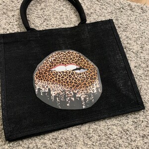 Luxury Personalized Lips Medium Size Jute Tote Bag, Jute Bag, Shopping ...