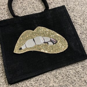 Luxury Personalized Lips Medium Size Jute Tote Bag, Jute Bag, Shopping ...