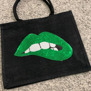 Luxury Personalized Lips Medium Size Jute Tote Bag, Jute Bag, Shopping ...