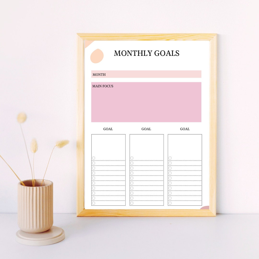 DIGITAL, PRINTABLE Monthly Goals Template, Sheet, Planner PDF A4 - Etsy