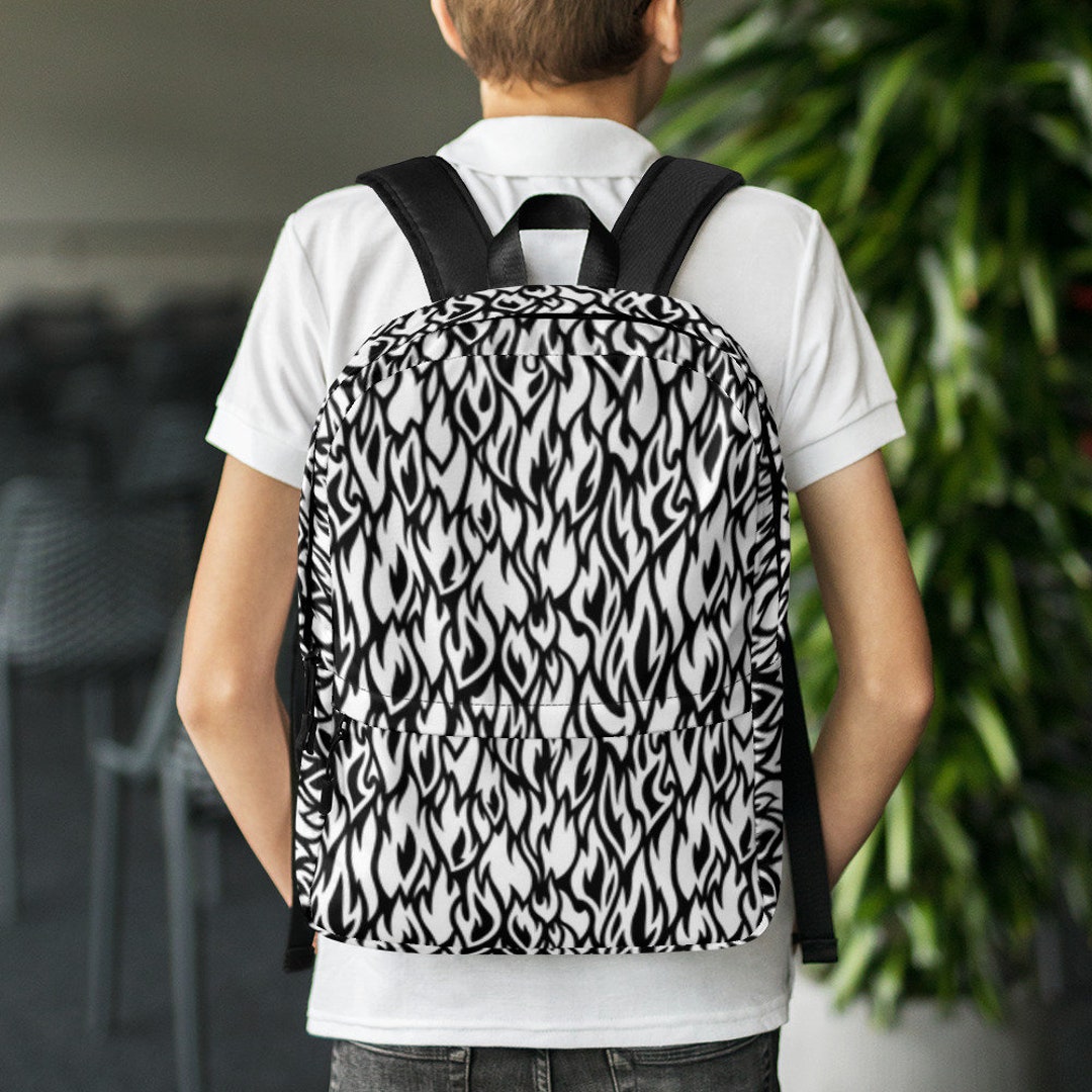 Black and White Flames Backpack Cool Fire Back to School Gift - Etsy