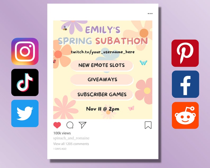 ANIMATED Spring SUBATHON Social Media Bundle Cute Flower - Etsy