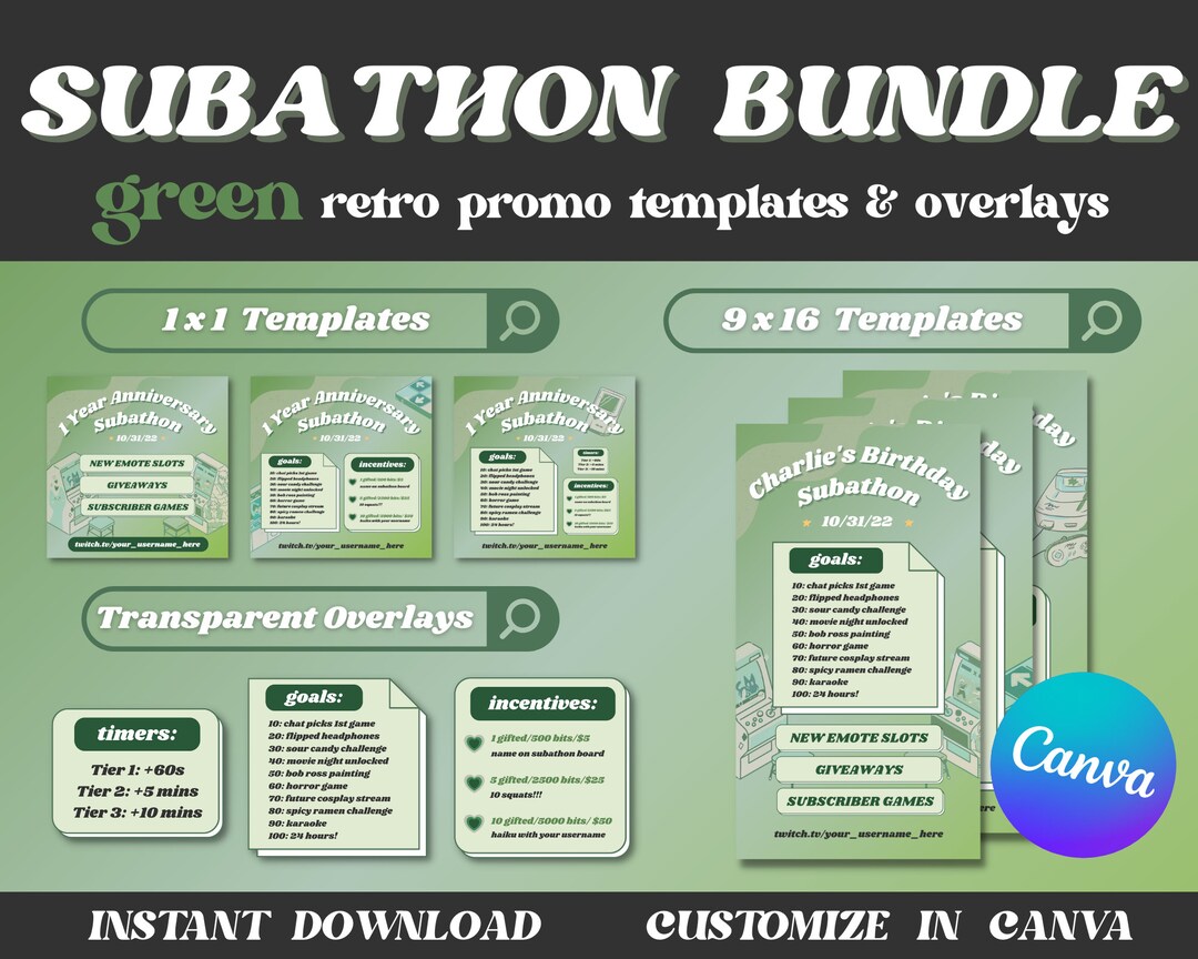 Green SUBATHON Social Media Bundle Retro Gaming Theme for - Etsy