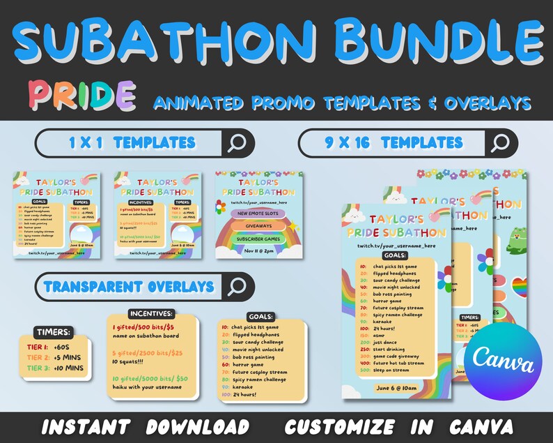 LGBTQ Pride SUBATHON Social Media Bundle Cute Rainbow Theme - Etsy