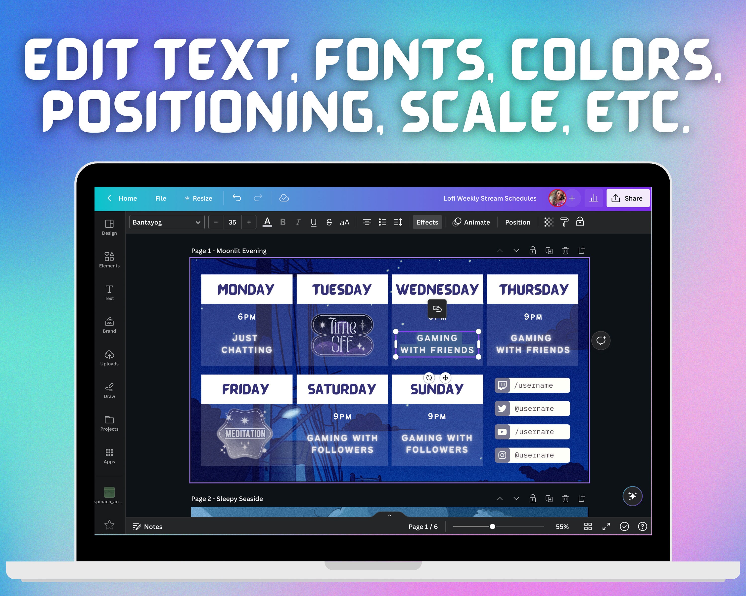 Lofi Weekly Stream Schedules | Editable Canva Templates | Aesthetic ...