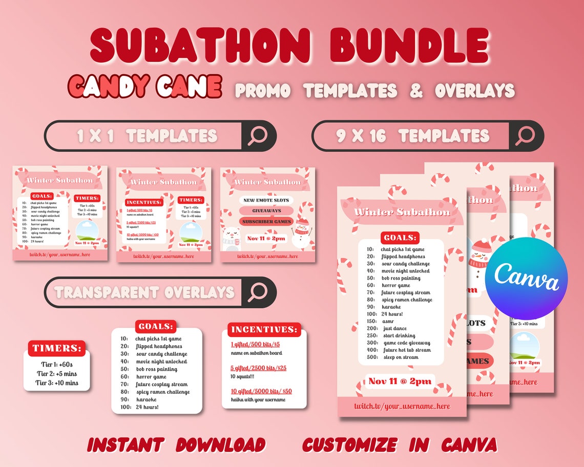 Candy Cane SUBATHON Social Media Bundle | Cute WINTER Theme for Twitch ...