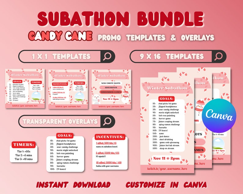 Candy Cane SUBATHON Social Media Bundle | Cute WINTER Theme for Twitch ...