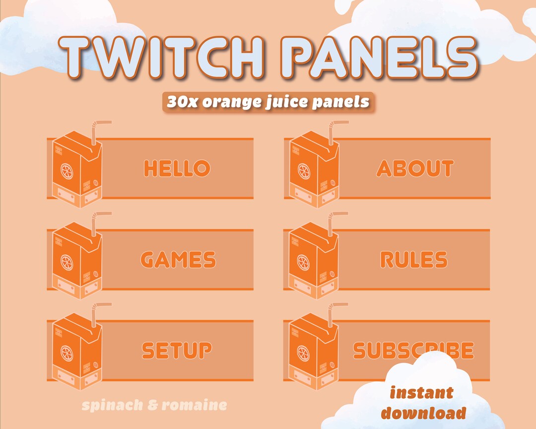 30 ORANGE JUICE BOX Panels for Twitch Cute Streamer Graphics - Etsy