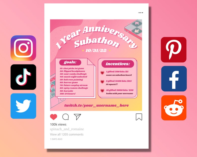 Pink SUBATHON Social Media Bundle | Retro Gaming Theme for Twitch ...