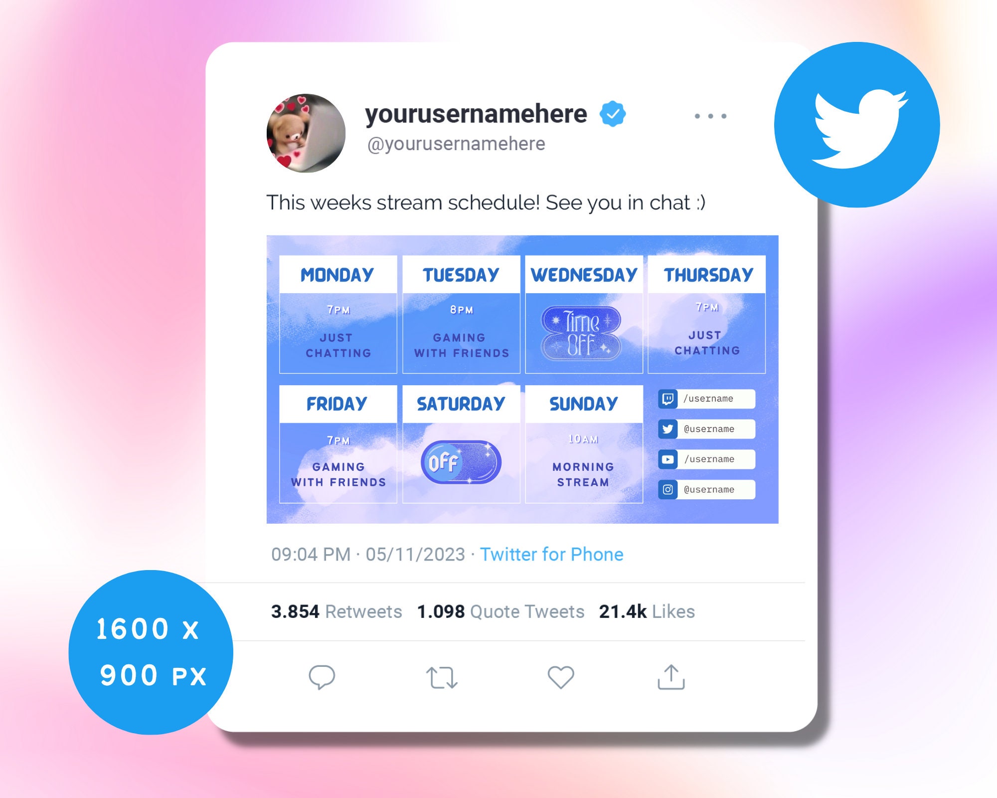 Vaporwave Stream Schedule Template: Editable Canva Design (digital ...