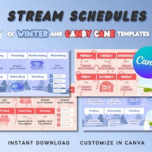4x WINTER + Candy Cane Stream Schedules | CUSTOMIZABLE Canva Templates ...