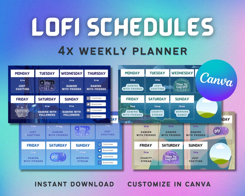 Lofi Weekly Stream Schedules | Editable Canva Templates | Aesthetic ...
