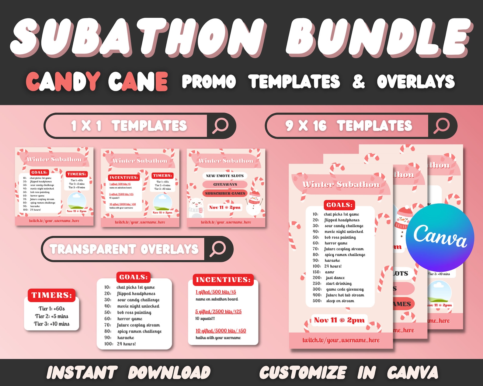 Candy Cane SUBATHON Social Media Bundle Cute WINTER Theme - Etsy