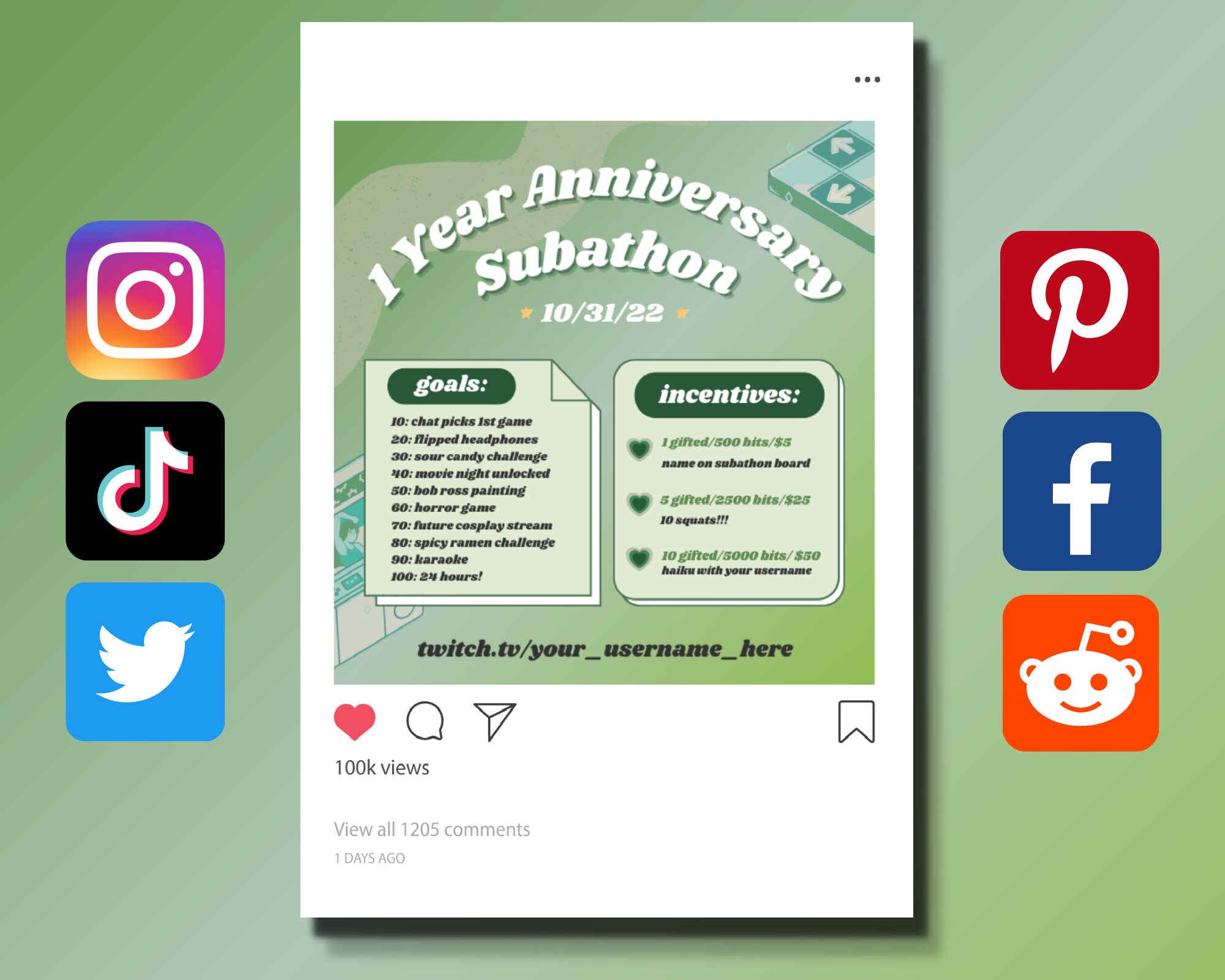 Green SUBATHON Social Media Bundle | Retro Gaming Theme for Twitch ...