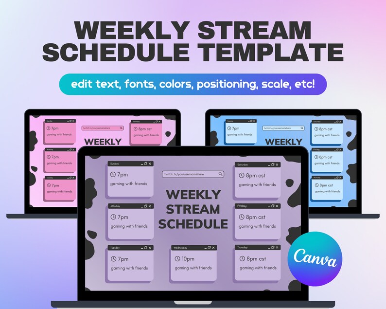 Cow Print Weekly Stream Schedule | Customizable Canva Template ...