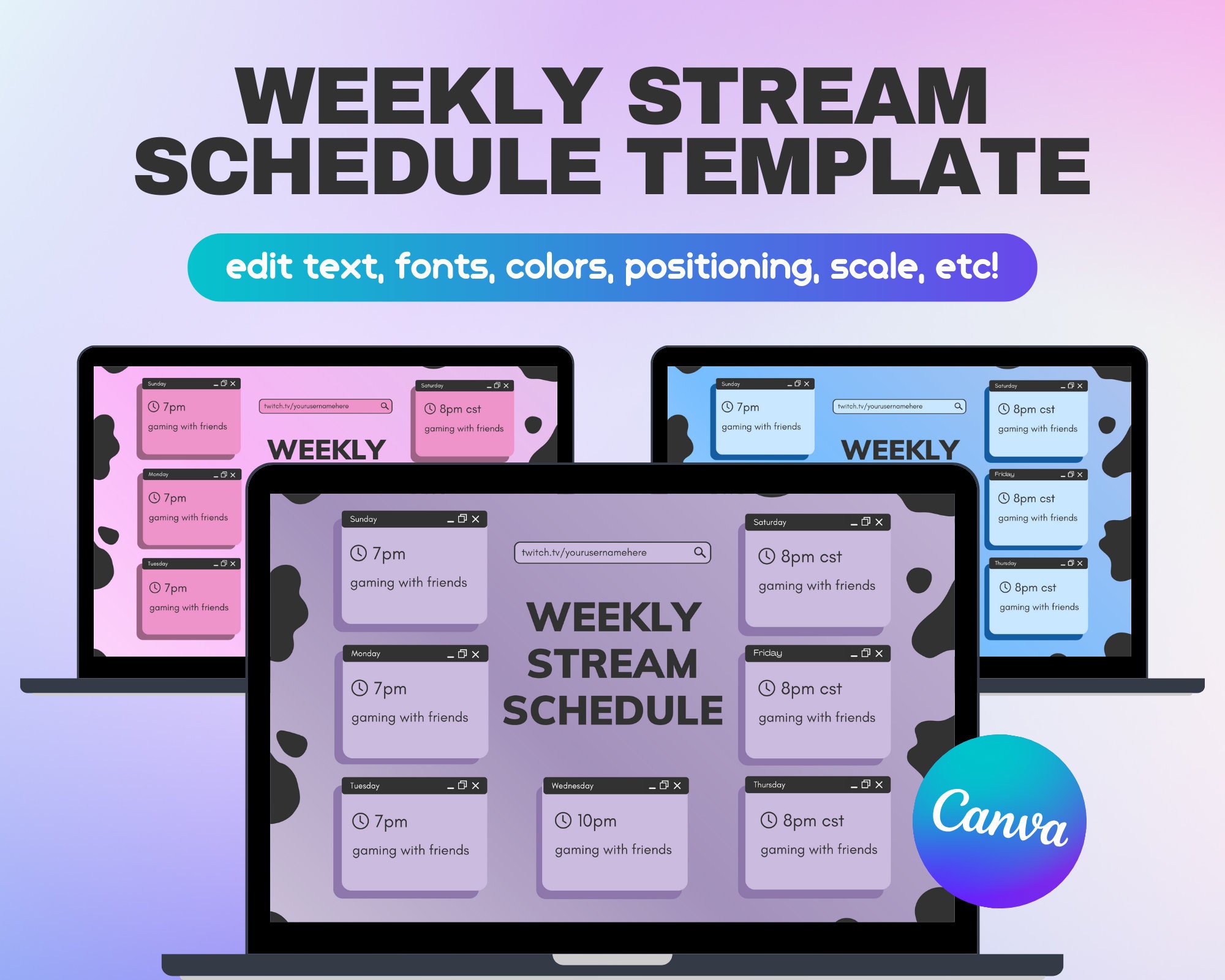 Cow Print Weekly Stream Schedule | Customizable Canva Template ...
