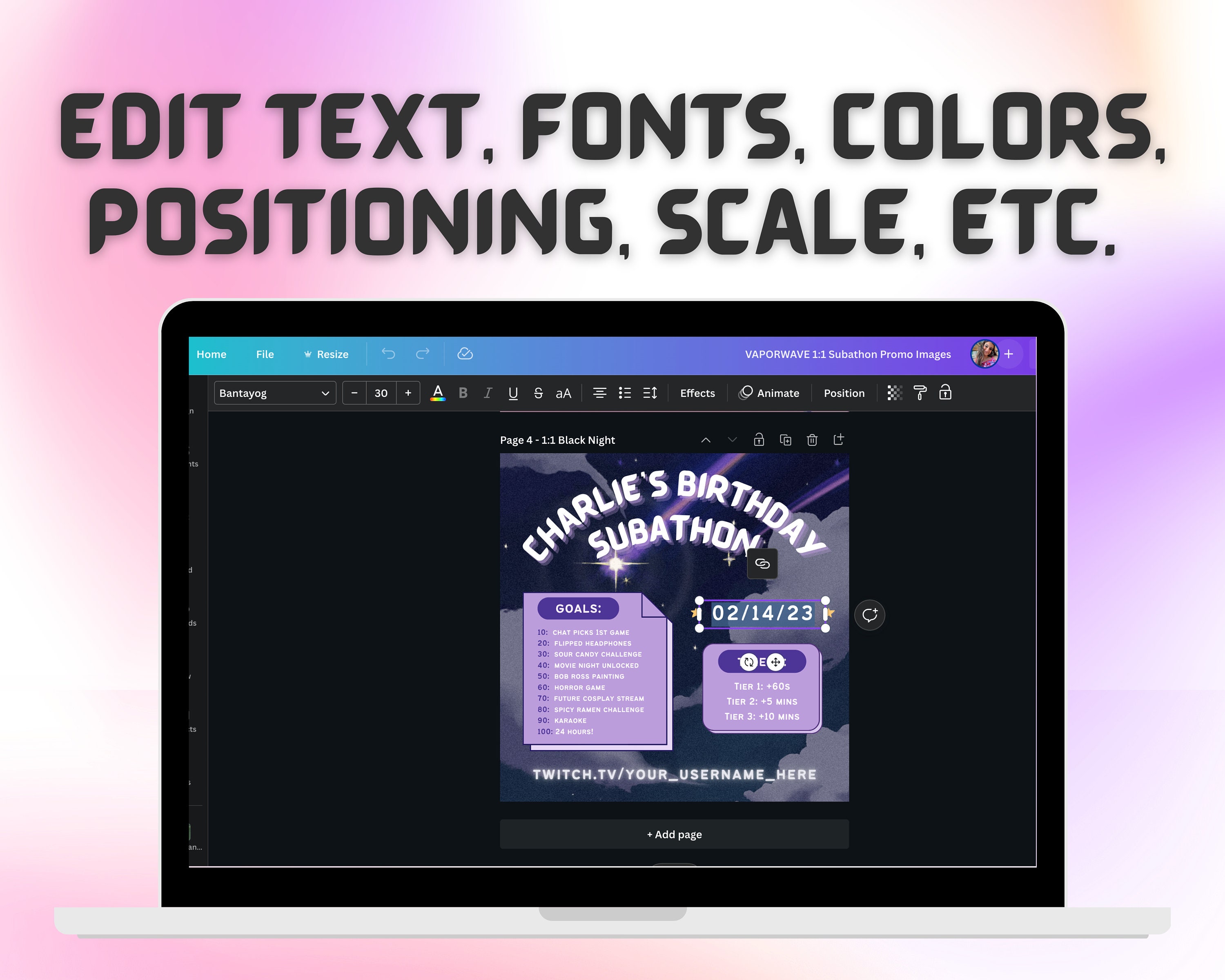 Vaporwave Subathon Templates: Twitch Streamer Bundle (canva Editable ...
