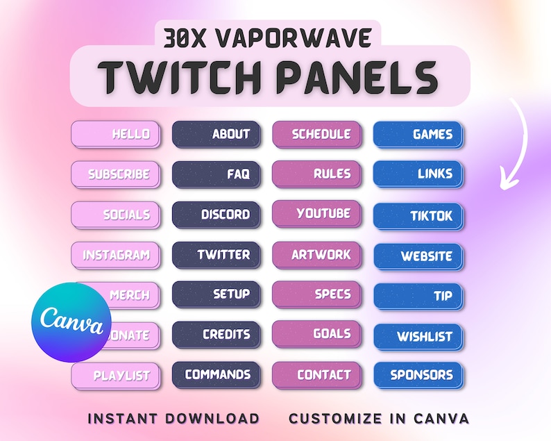 Vaporwave Twitch Panels: Lofi Streamer Canva Templates (digital ...