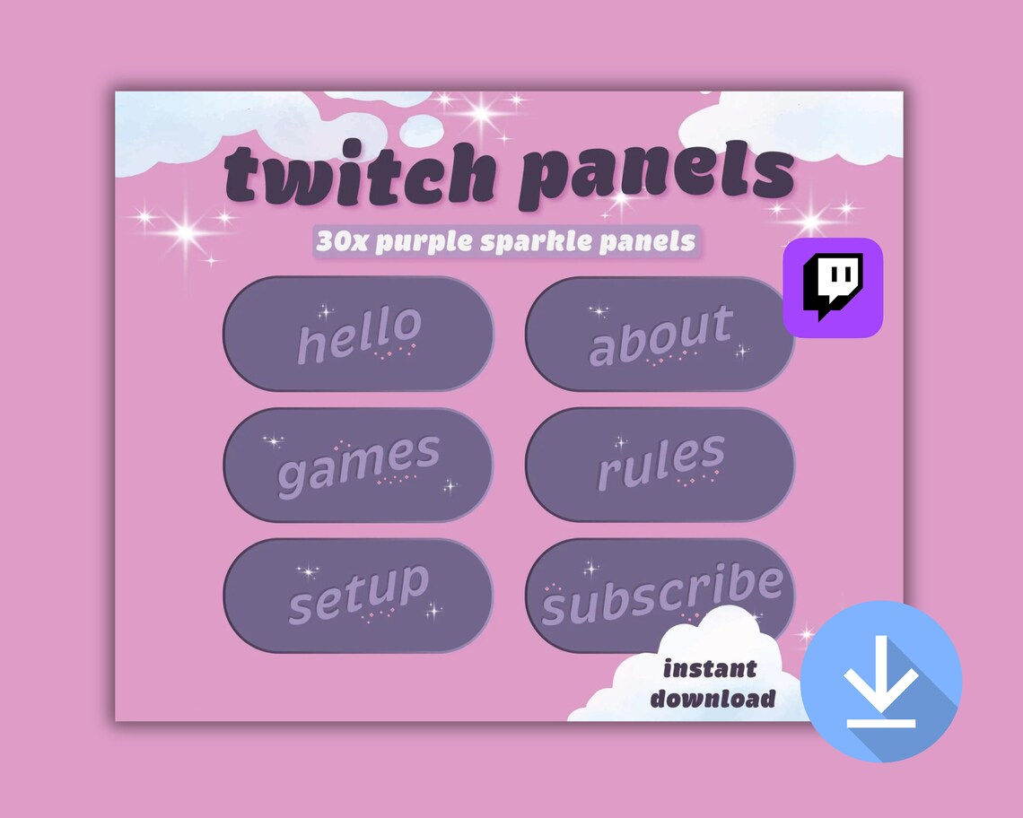 30 Purple Twitch Panels | Simple Shimmering Stars Theme | AESTHETIC ...