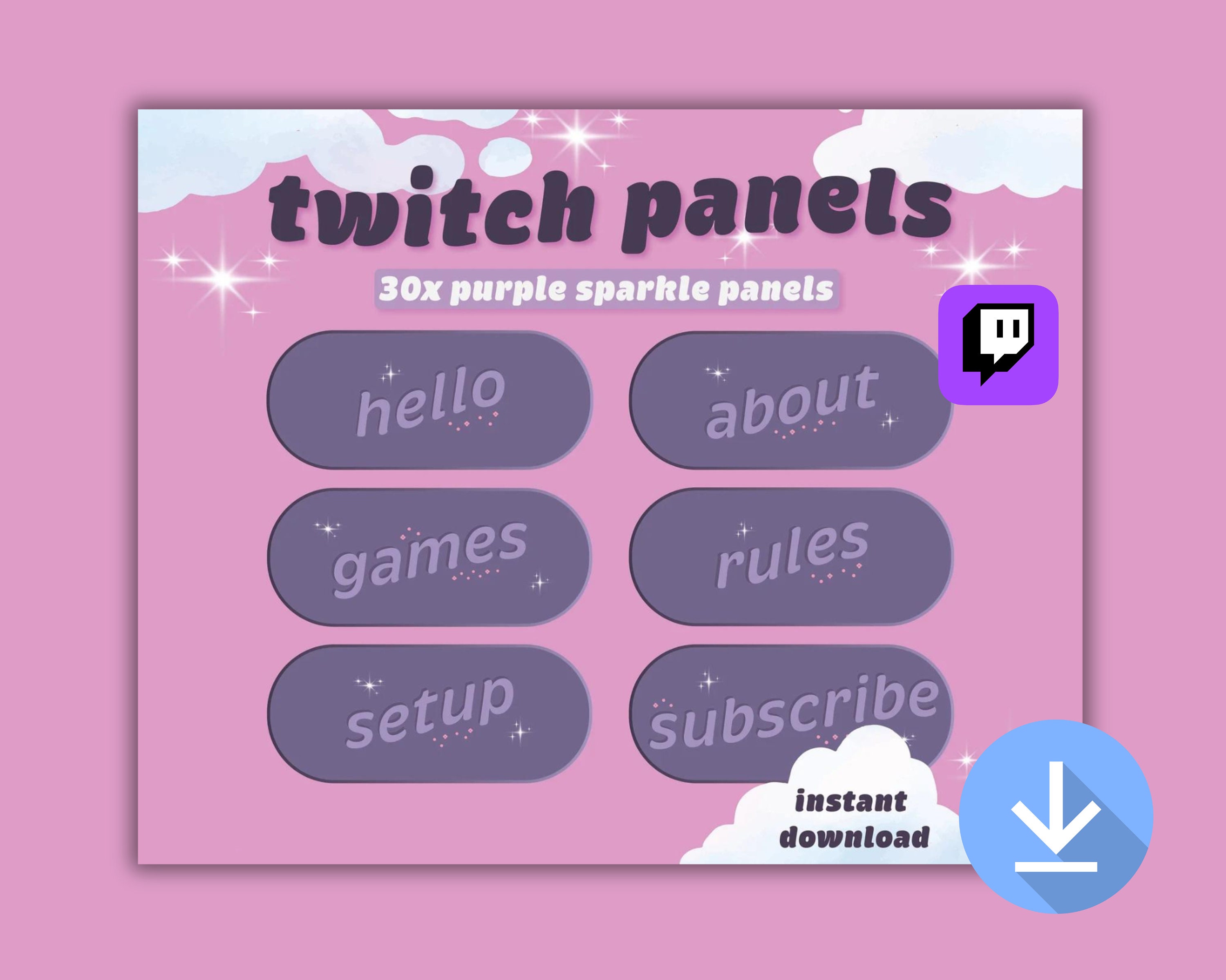30 Purple Twitch Panels | Simple Shimmering Stars Theme | AESTHETIC ...