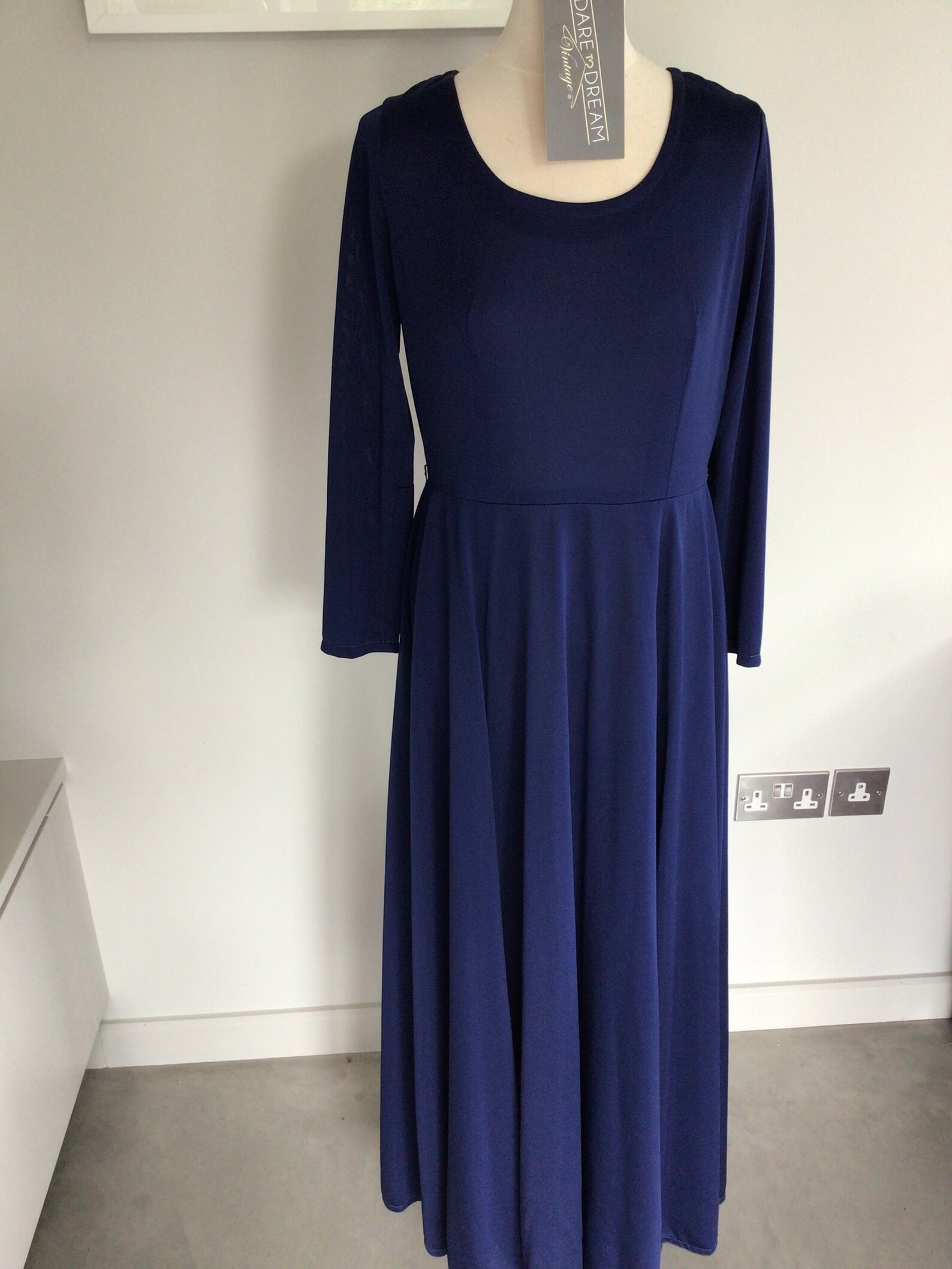 Vintage 70s Quad, England Maxi Dress, Current UK 14, Dark Blue With ...