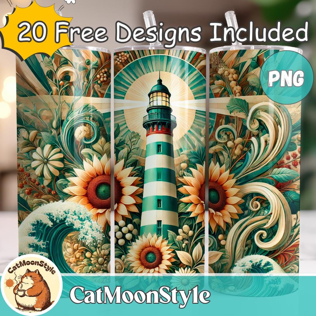 Coastal Beach Sunflower Lighthouse 20 Oz, Beach Tumbler Wrap, Sunflower ...