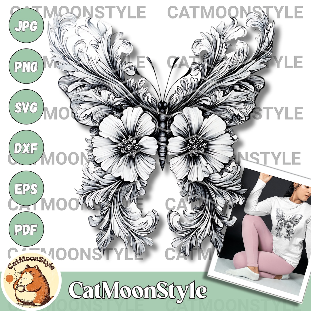 Floral Butterfly SVG File: Intricate Wings Cut File (digital Download ...