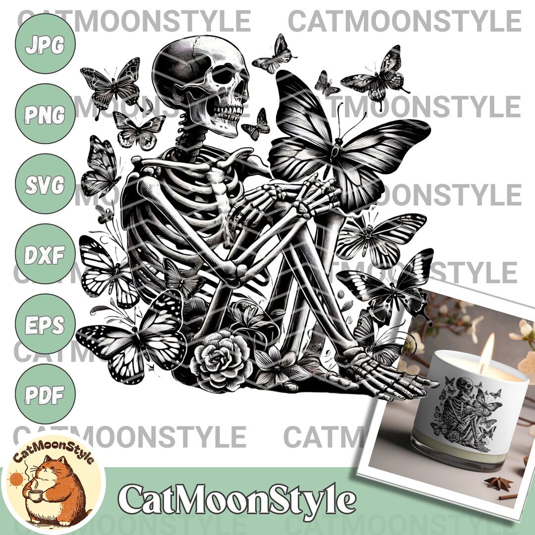 Skeleton With Butterflies SVG Cut File – Gothic Art PNG & SVG for ...