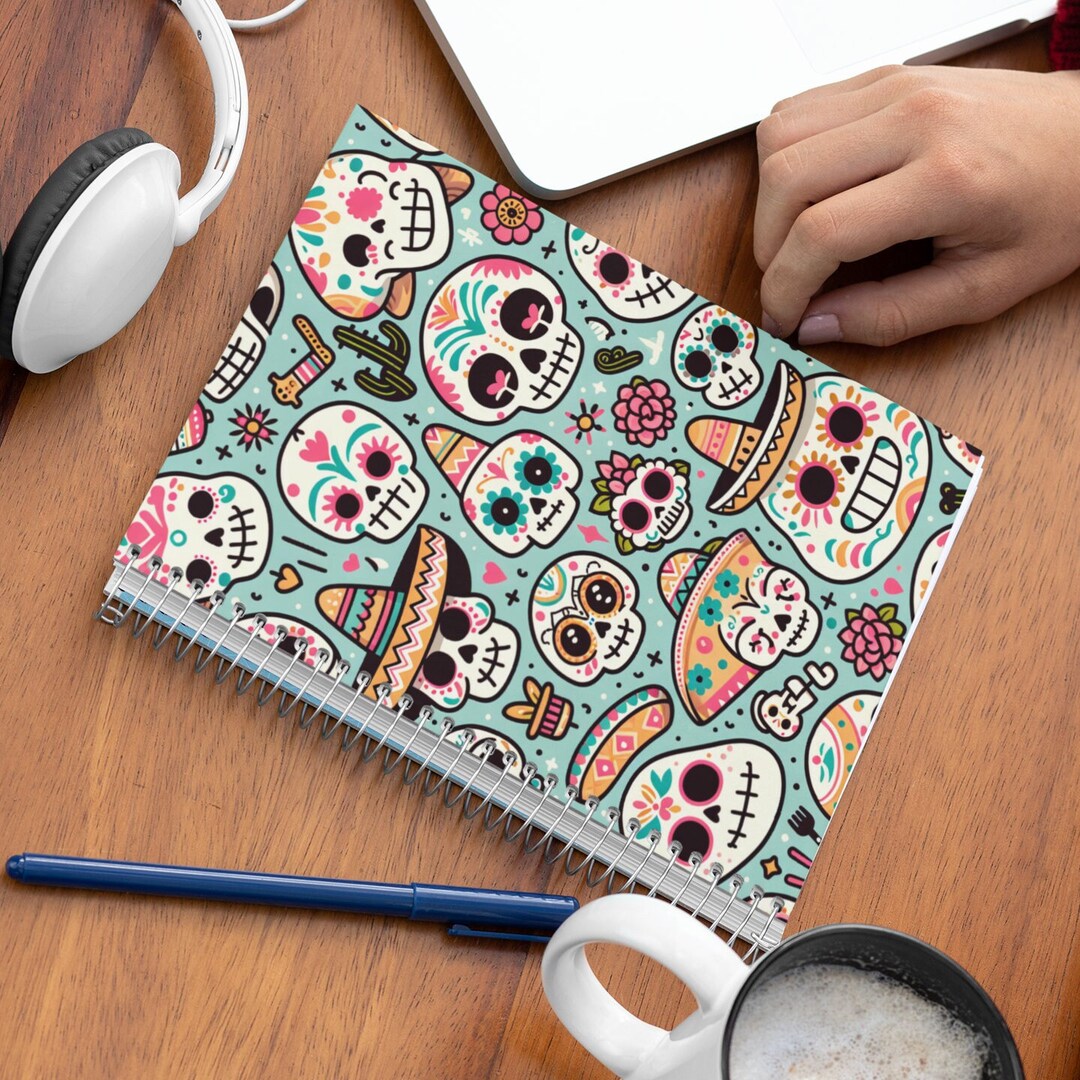 Mexican Skull Halloween Spiral Notebook Dead Lover Gift for Her Spooky ...