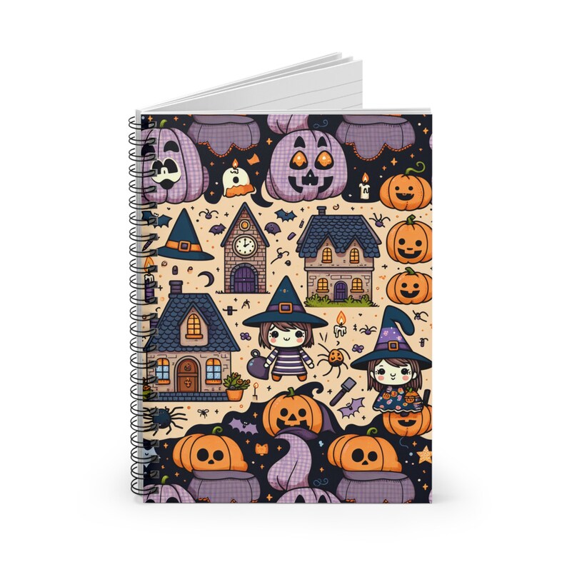 Witch Halloween Spiral Notebook Haunted House Gift for Her Spooky Witch Journal Cute Pumpkin ...