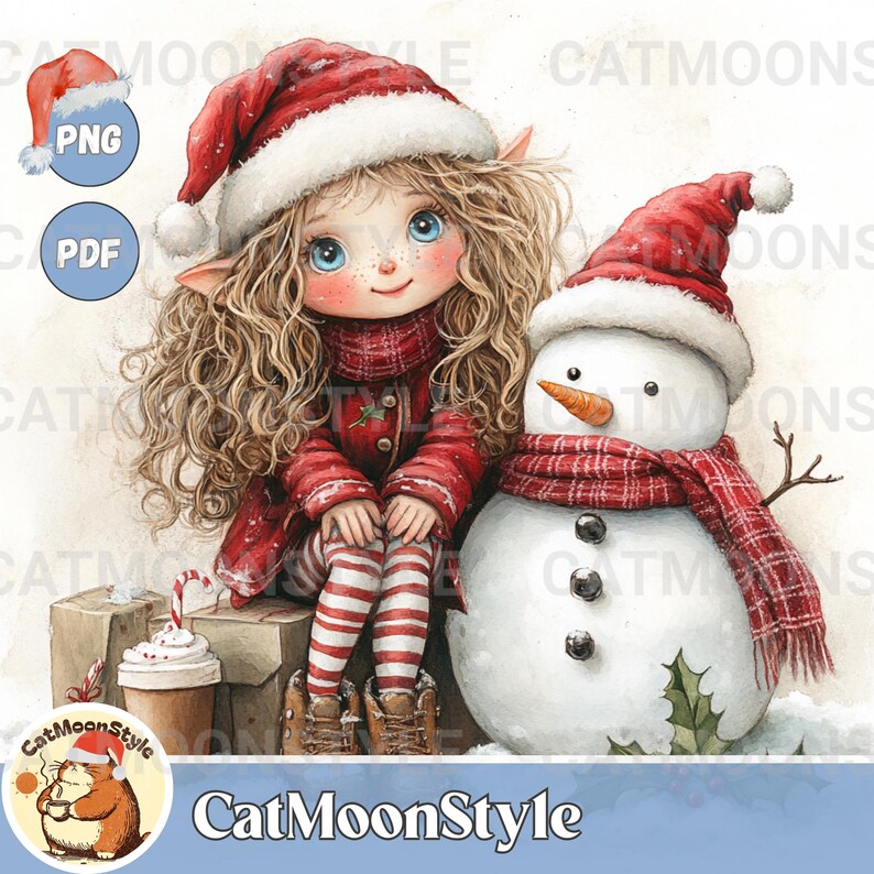 Christmas Elf & Snowman Clipart: Holiday JPG, PDF (digital Download) - Etsy