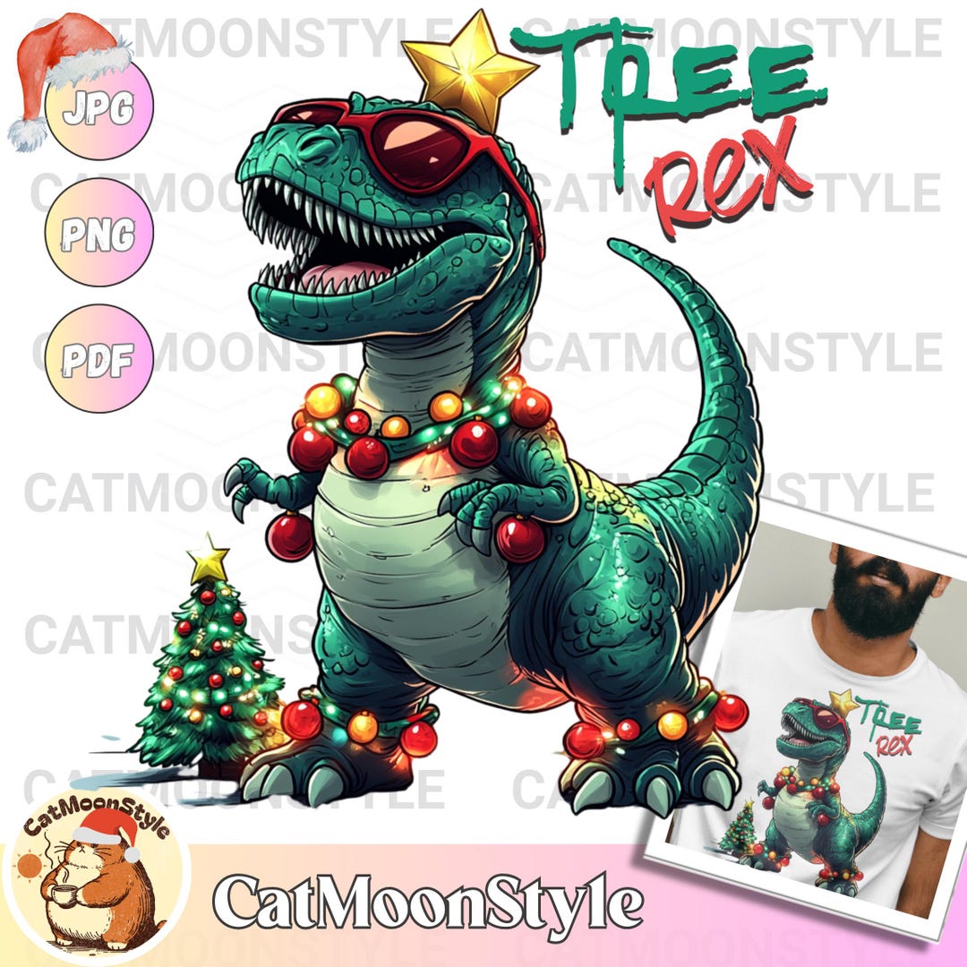 Tree Rex Christmas Dinosaur PNG: Holiday Dino Digital Art (download) - Etsy