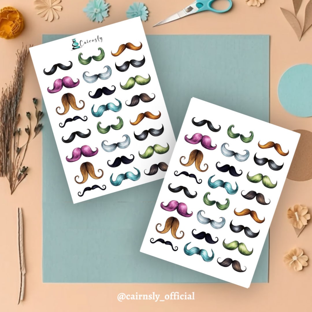 48 Colourful Moustache Stickers Movember Sticker Sheets - Etsy