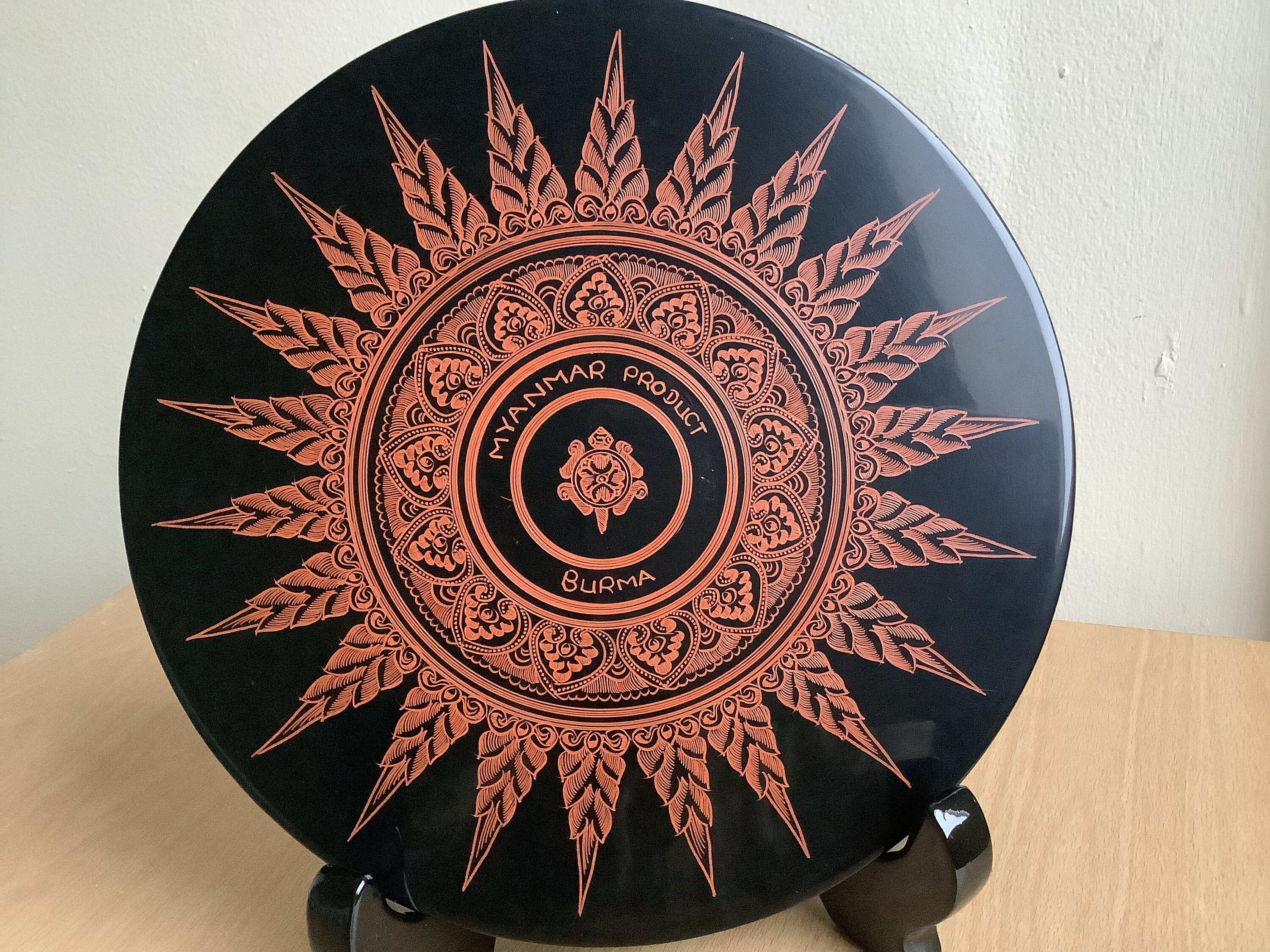 Burmese Lacquered Burmese Zodiac Sign Circle With Small Flowers of ...