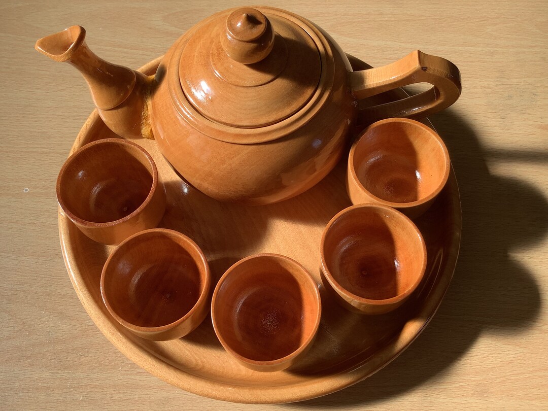 Handmade Burmese Wooden Tea Pot + Tray + Cups - Etsy