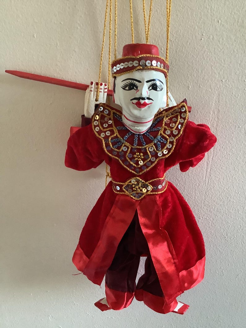 Traditional Burmese Puppet Marionette, Mail Fairy(zaw Gyi)figure ...