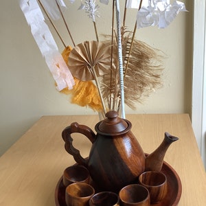 Handmade Burmese Wooden Tea Pot + Tray + Cups - Etsy
