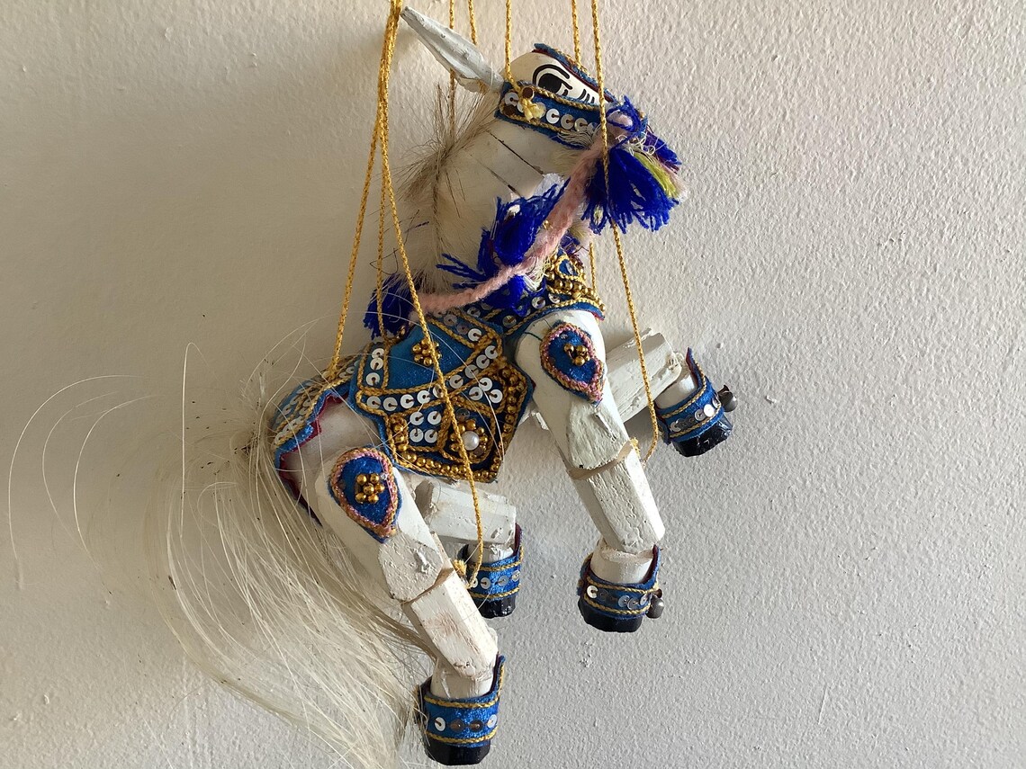 Traditional Burmese Puppet Marionette, Red Elephant /blue Horse Figure ...