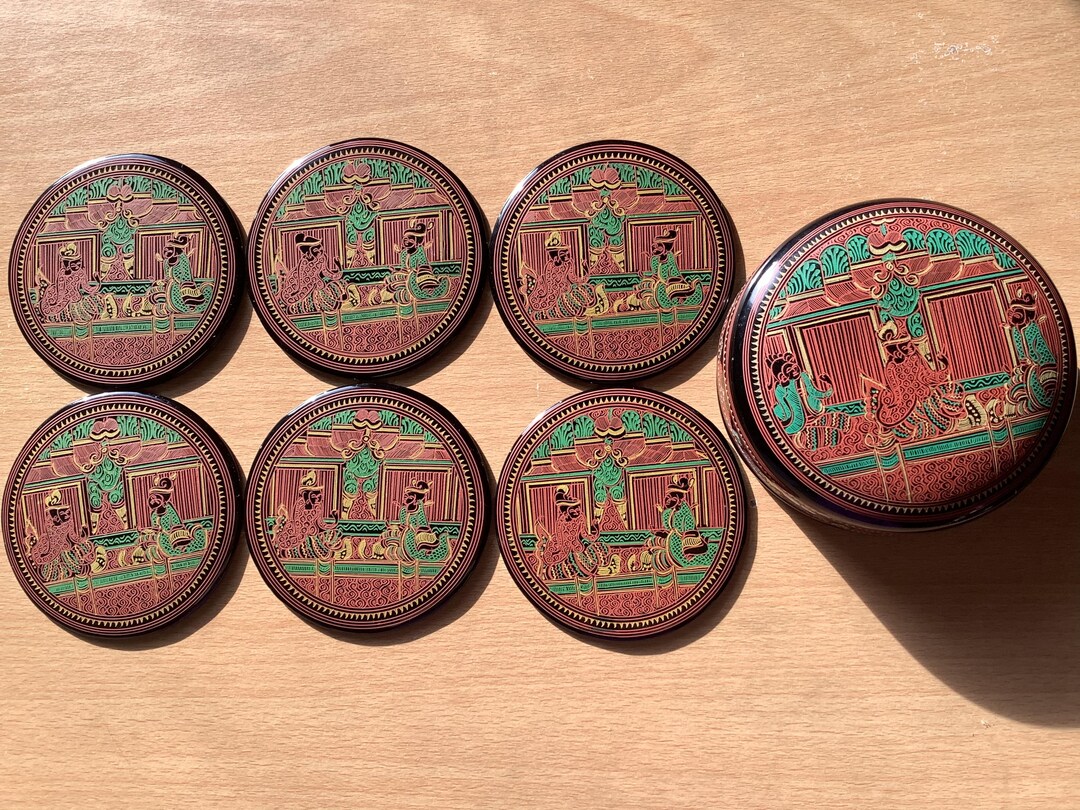 Handmade Burmese Lacquerware Circle Coasters With Burmese King and ...