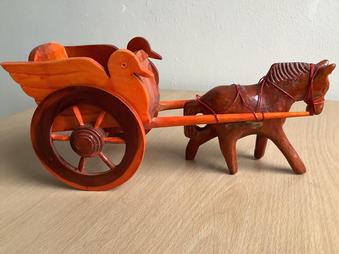 Handcraft Cart Sculpture Set Including Horse, Made of Red Wood - Etsy