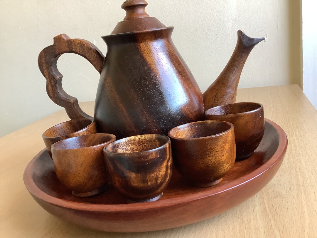 Handmade Burmese Wooden Tea Pot + Tray + Cups - Etsy