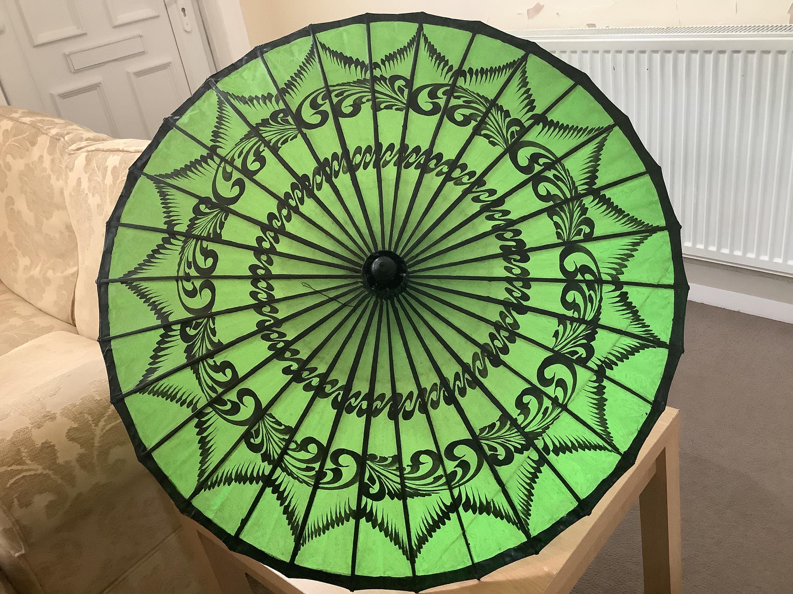 Handmade Traditional Oil Painting Burmese Sun Parasol (pathein), Large ...