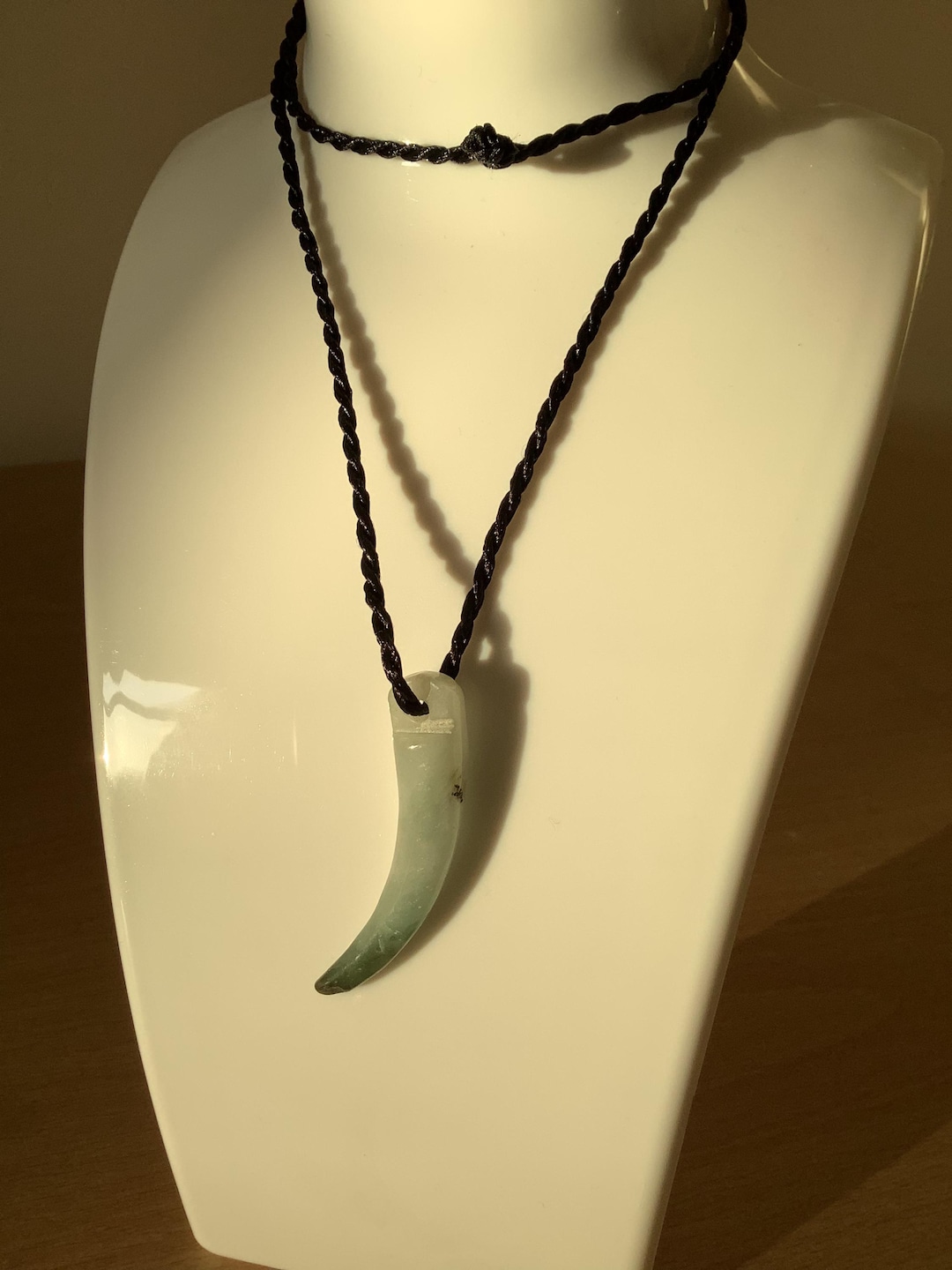 Handmade Natural Burmese Tusk Design Jade Pendant on a Cord Necklace ...
