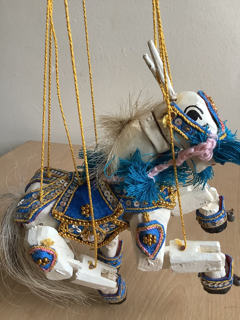 Traditional Burmese Puppet Marionette, Red Elephant /blue Horse Figure ...