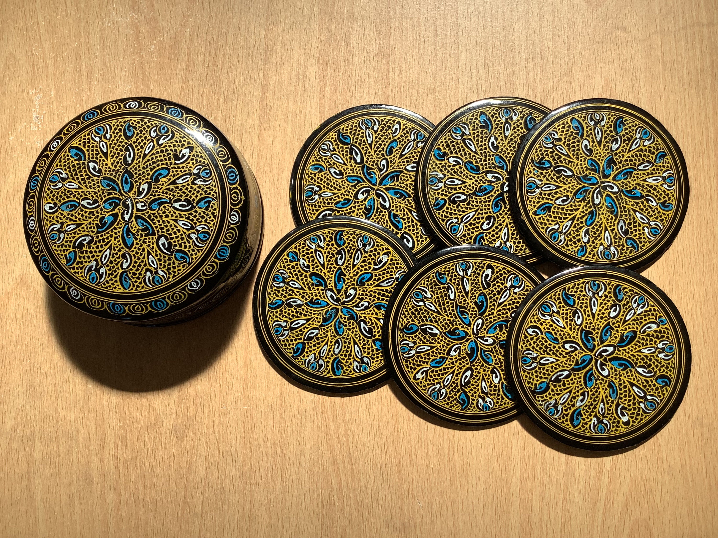 Handmade Burmese Lacquerware Circle Coasters With Burmese Peacock Tail ...