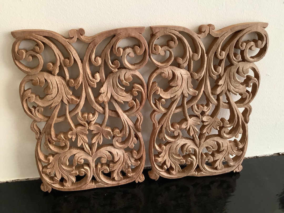 Burmese Handmade Wooden Carved Square of Floral Decorations, Decoration ...