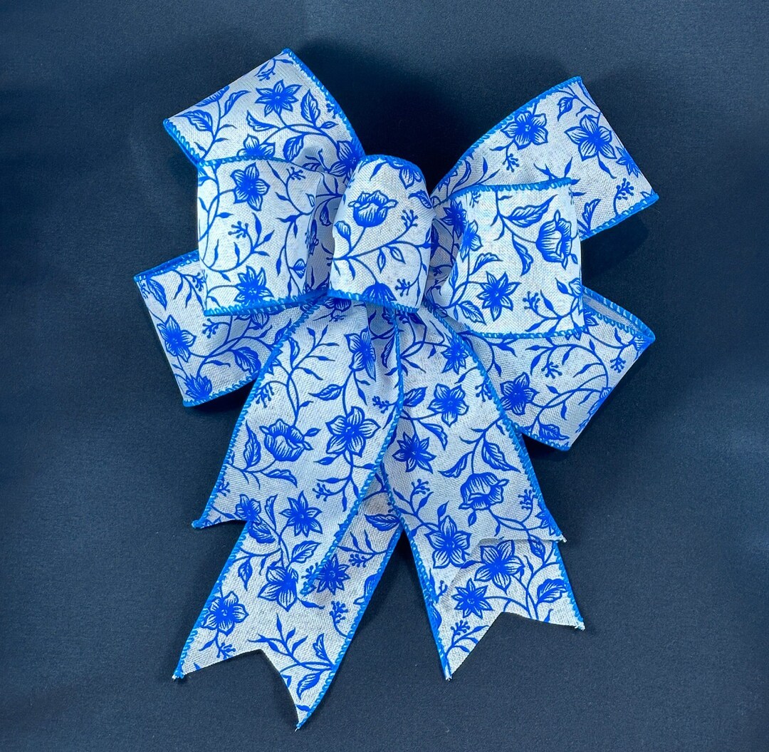 Small Blue Toile Blue Chinoiserie Wreath Bow Lantern Bow Handmade Bow ...